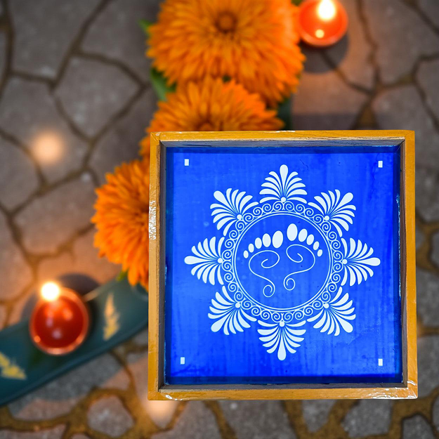 Rangly Lakshmi Padam with Flower Rangoli Stencil Wooden 10x10 Inches P